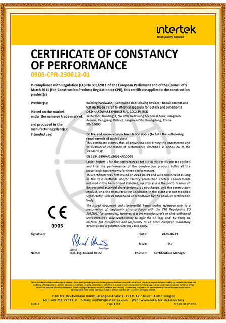 D&D Lock Cylinder, EN 1303 Certificate, DIN 18252/09-1999