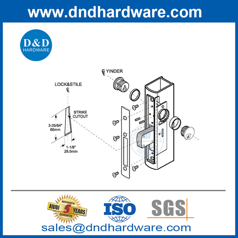 Stainless Steel Door Long Deadlock Kit with Mortise Key Cylinders ...